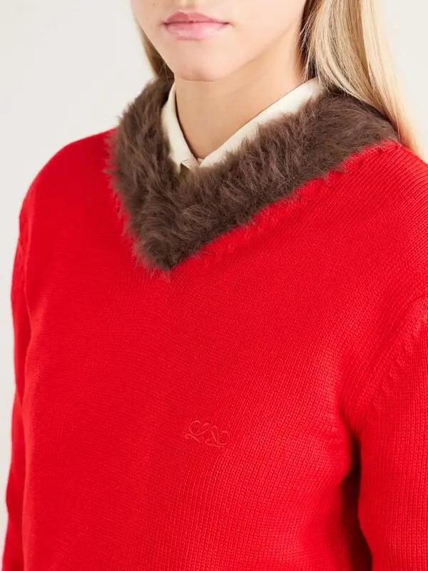 Loewe Plush-trimmed Ribbed Wool Sweater