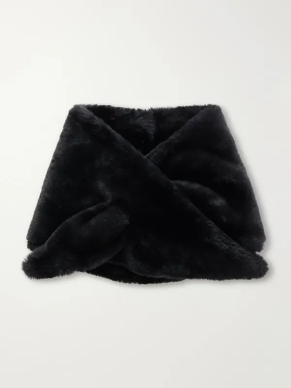Nour Hammour Sena Shearling Scarf - Black