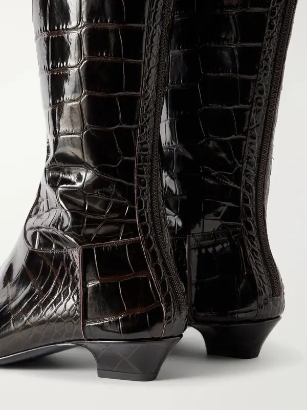 Magda Butrym Paneled Croc-effect Leather Over-the-knee Boots