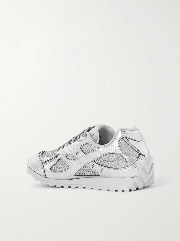 Bottega Veneta Orbit Metallic Rubber, Mesh And Fishnet Sneakers