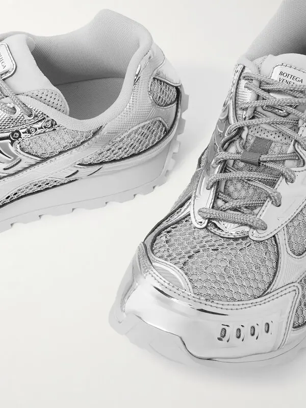 Bottega Veneta Orbit Metallic Rubber, Mesh And Fishnet Sneakers