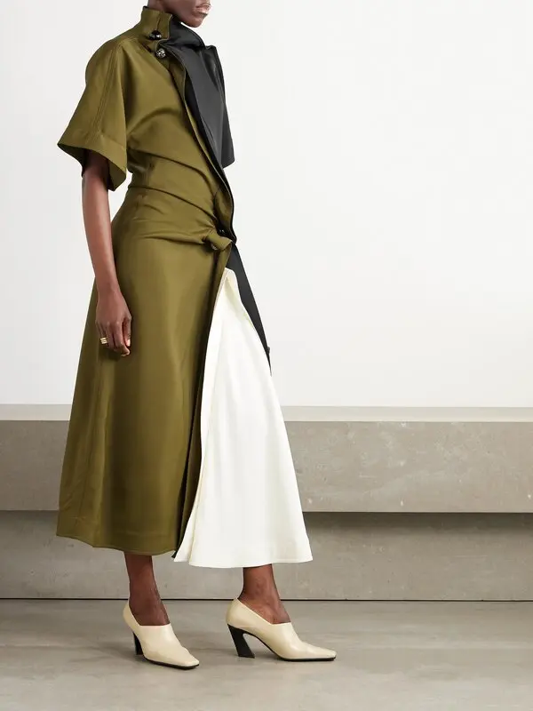 Bottega Veneta Draped Asymmetric Colour-block Satin Midi Dress
