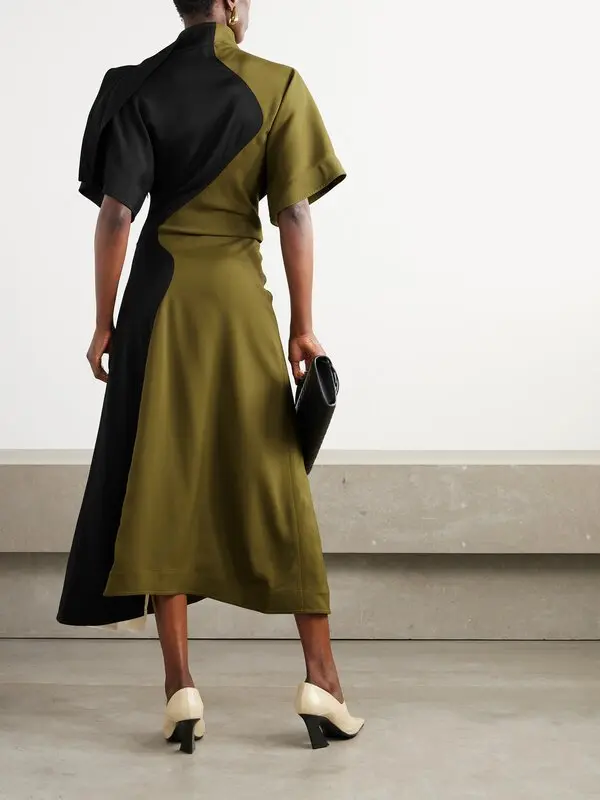 Bottega Veneta Draped Asymmetric Colour-block Satin Midi Dress