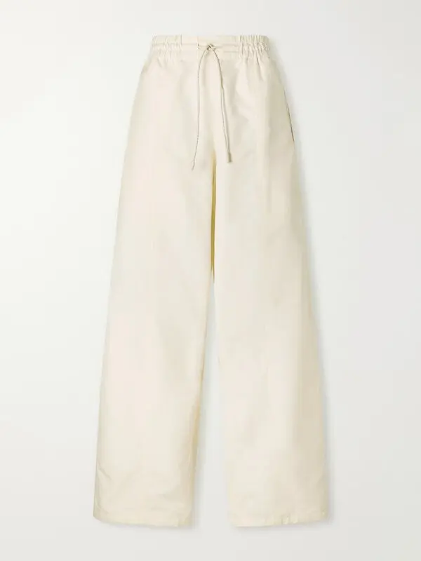 Bottega Veneta Drawstring Cotton-canvas Wide-leg Pants - Neutrals