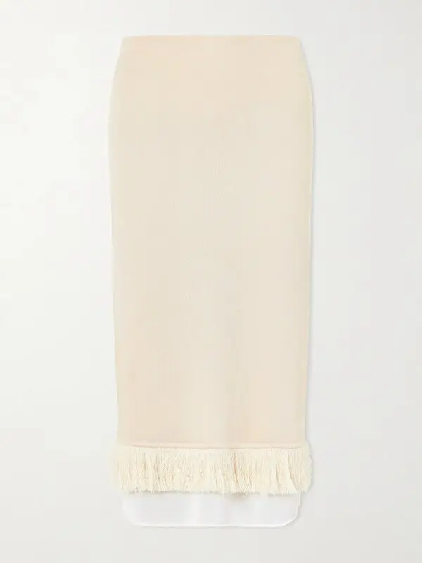 Bottega Veneta Fringed Silk Midi Skirt - White