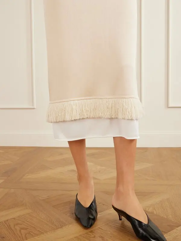 Bottega Veneta Fringed Silk Midi Skirt