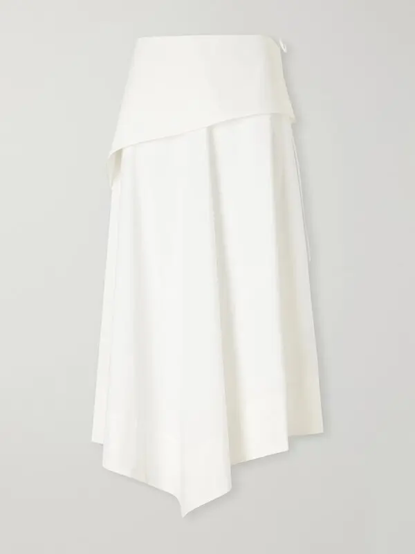 ST. AGNI Belted Asymmetric Cotton-blend Poplin Midi Skirt - Neutrals