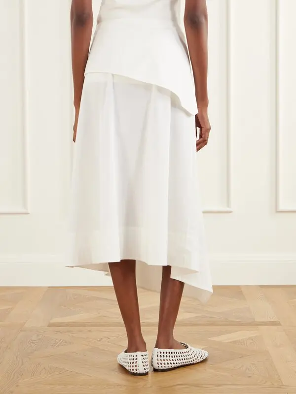 ST. AGNI Belted Asymmetric Cotton-blend Poplin Midi Skirt