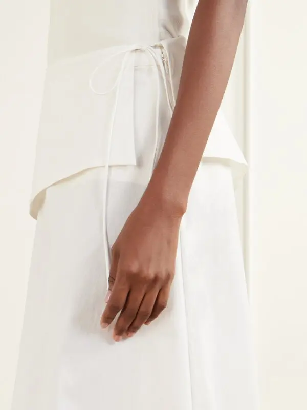 ST. AGNI Belted Asymmetric Cotton-blend Poplin Midi Skirt