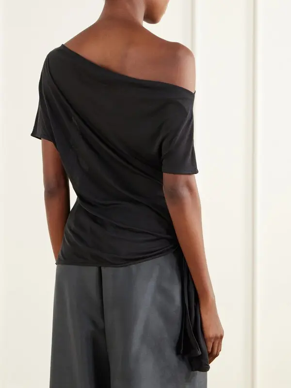 ST. AGNI Asymmetric One-shoulder Tie-detailed Tencel™ Lyocell Blouse