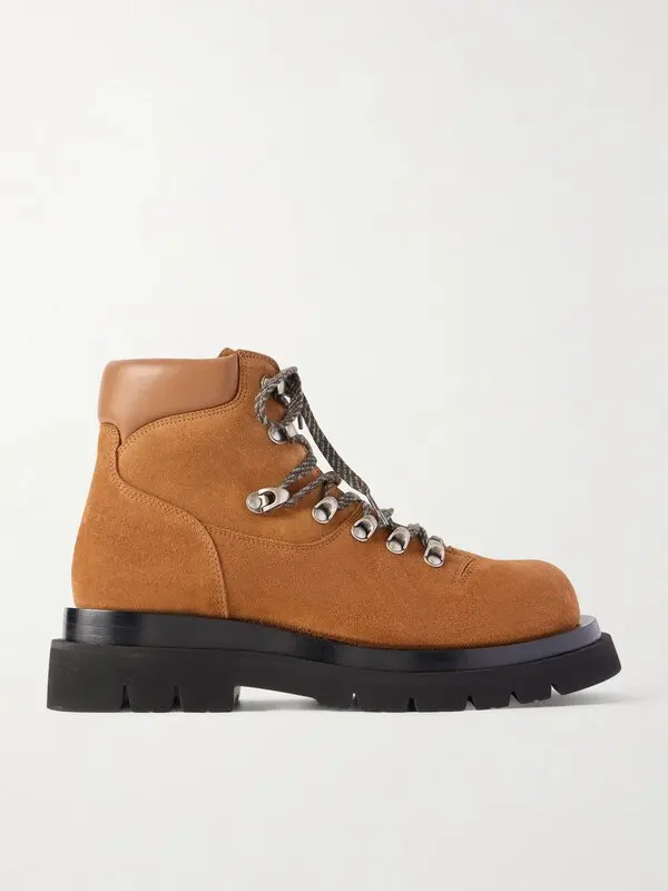 Bottega Veneta Lace-up Leather-trimmed Suede Ankle Boots - Brown