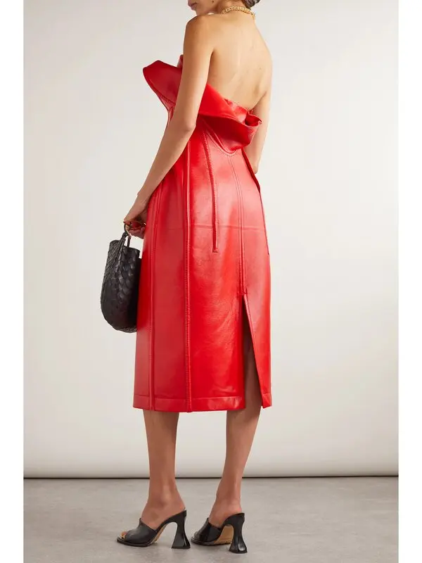 Bottega Veneta Strapless Layered Leather Midi Dress