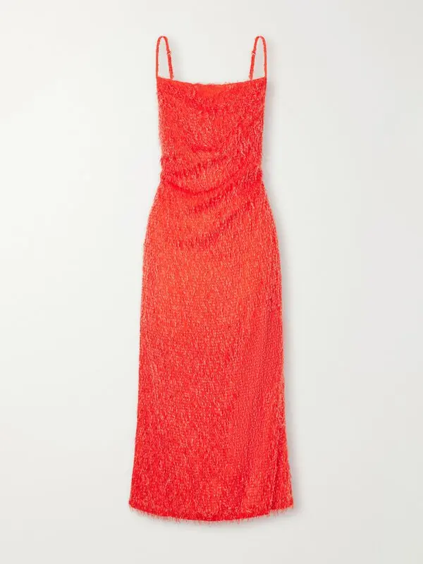 Bottega Veneta Draped Fil Coupé Jacquard Midi Dress - Red