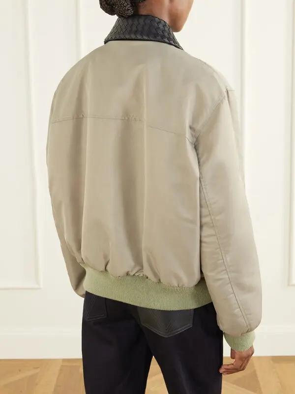 Bottega Veneta Intrecciato Leather-trimmed Satin Bomber Jacket - Neutrals