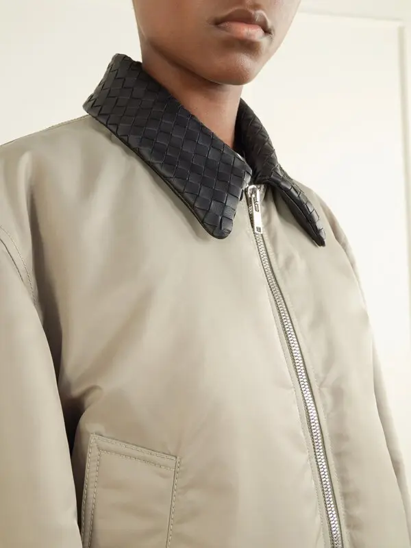 Bottega Veneta Intrecciato Leather-trimmed Satin Bomber Jacket - Neutrals