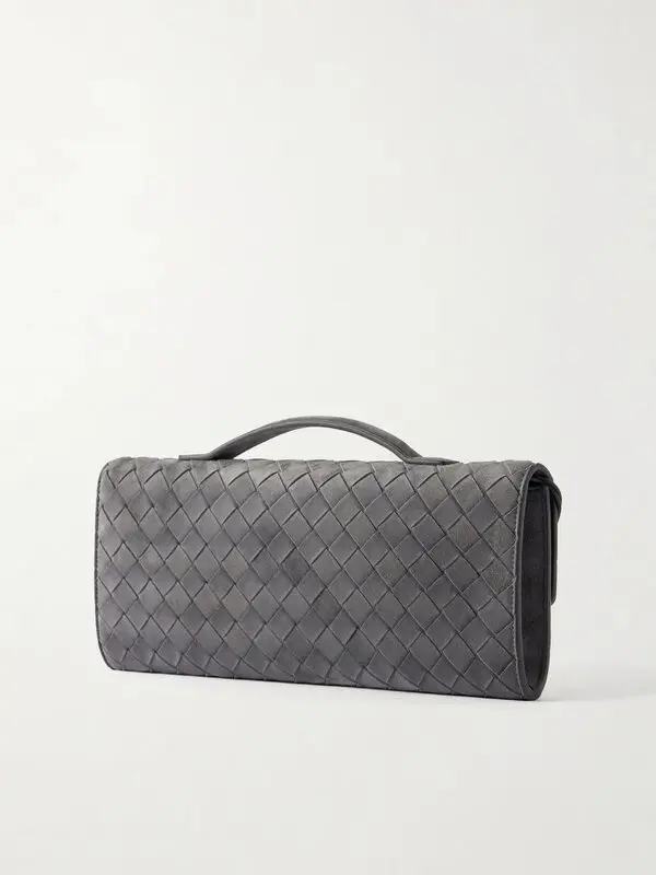 Bottega Veneta Suede Intrecciato Clutch - Gray