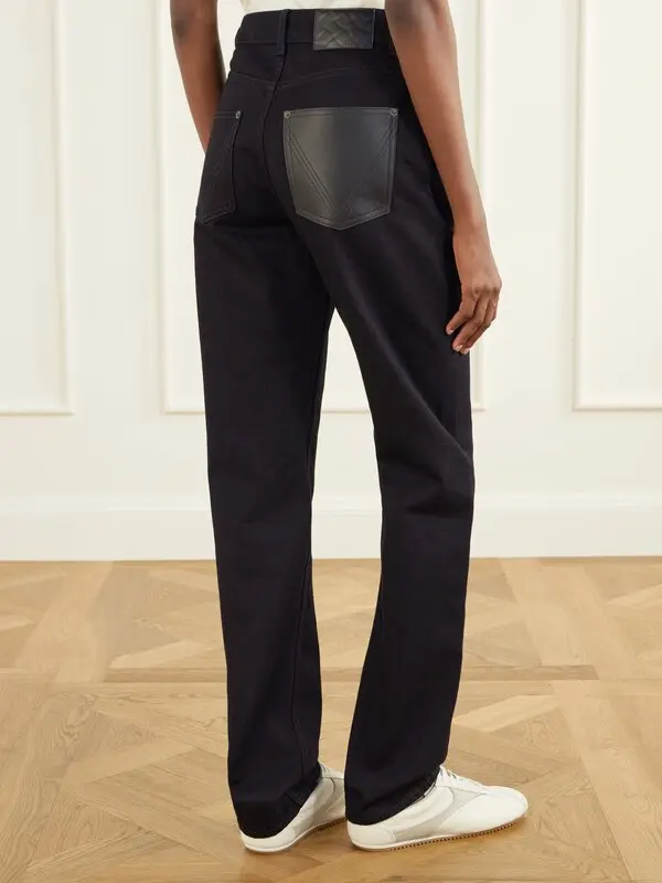 Bottega Veneta Leather-trimmed High-rise Wide-leg Jeans