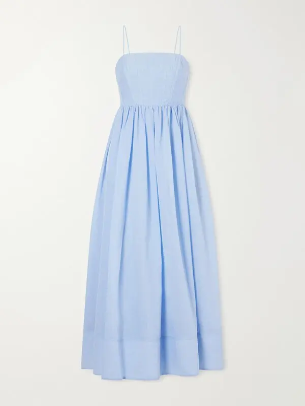 Aje Rosie Cotton And Silk-blend Poplin Maxi Dress - Blue