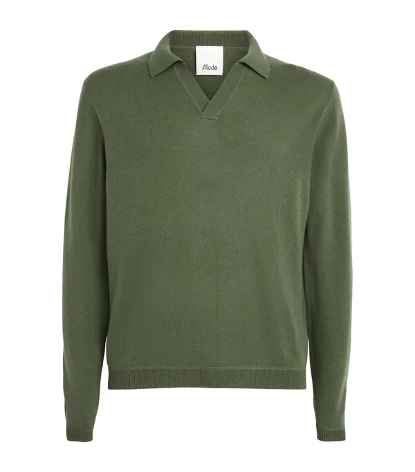 ALLUDE Virgin Wool Open-collar Polo Sweater - Green