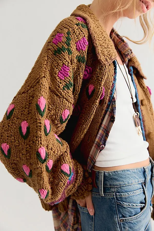 Free People Rosebud Embellished Cardigan