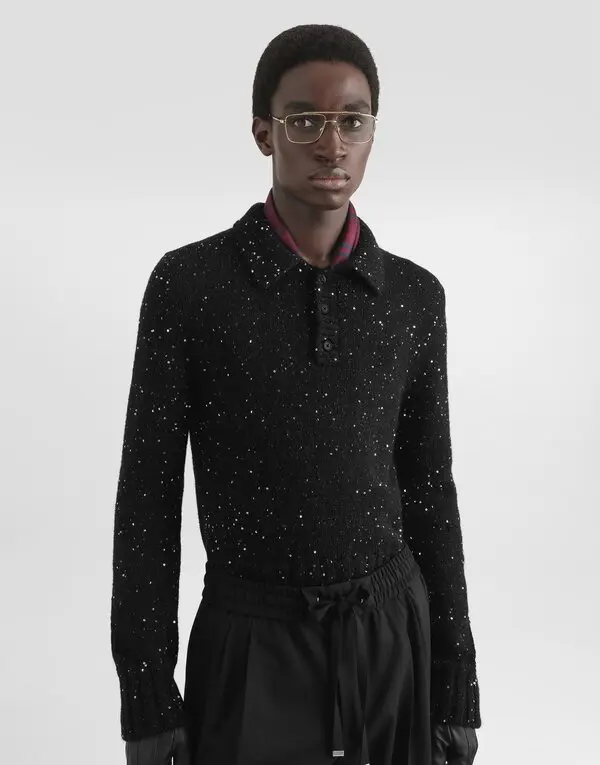 Dolce & Gabbana Knit Polo Shirt With Sequins Sweaters And Cardigans