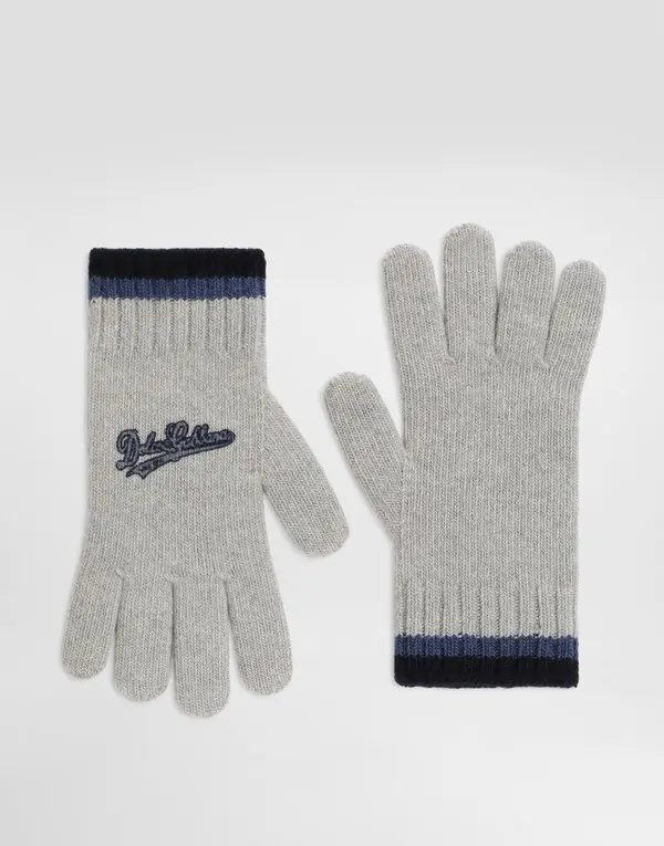 Dolce & Gabbana Knitted Gloves With Logo - Beige