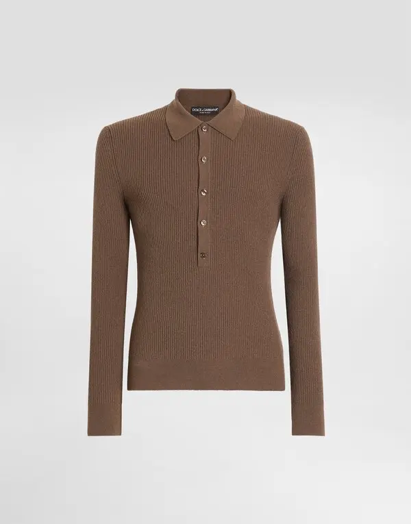 Dolce & Gabbana Ribbed Wool Polo Shirt Sweaters And Cardigans - Brown