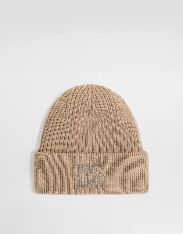 Dolce & Gabbana Virgin Wool Hat With Logo Hats And Gloves - Beige