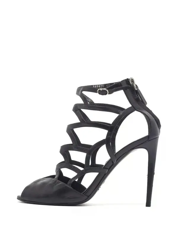 Ralph Lauren Leather Crisscross Cage Stiletto Sandals - Black