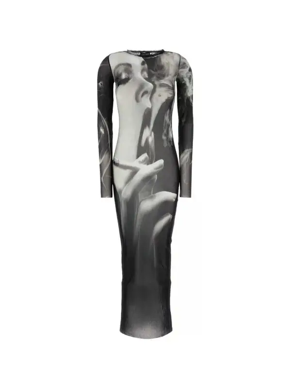 JEAN PAUL GAULTIER Printed Mesh Dress - Black