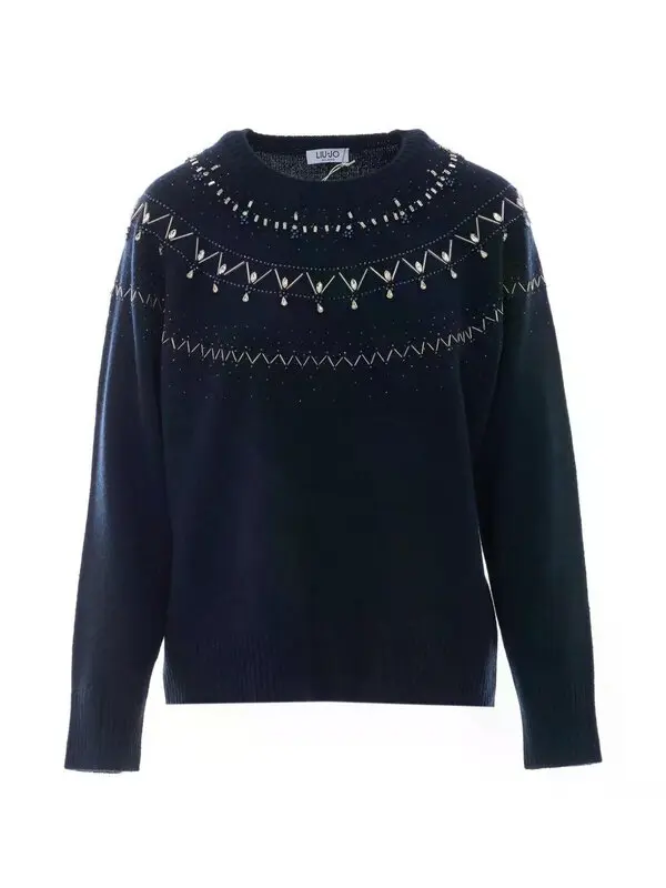 Liu Jo Wool Sweater With Jewel-embroidery - Blue