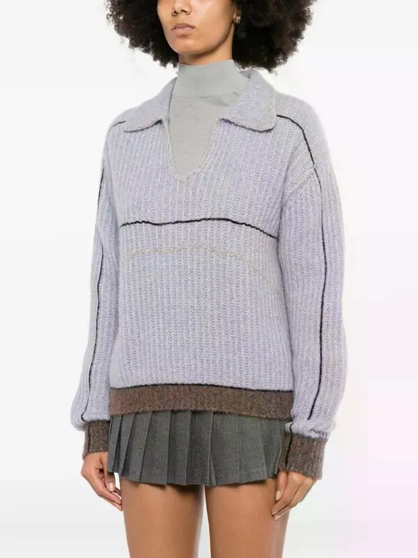 CUDDLEUP Ribbed-knit Contrast Trim V-neck Top
