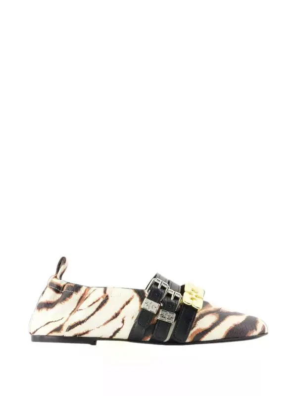 GANNI Sue Triple Tiger-print Ballet Flats - Neutrals