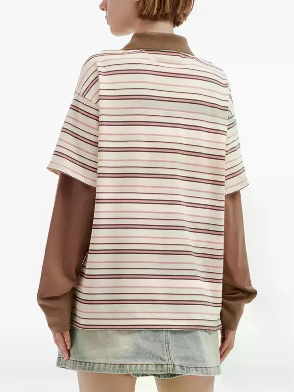 MINI CREAM Striped Layered-effect Polo Shirt