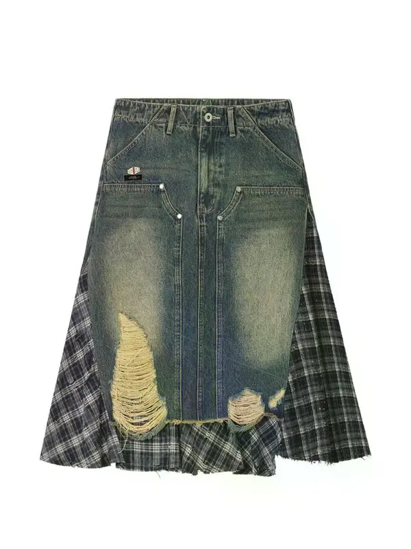 MUSIUM DIV. Distressed Panelled A-line Skirt - Blue