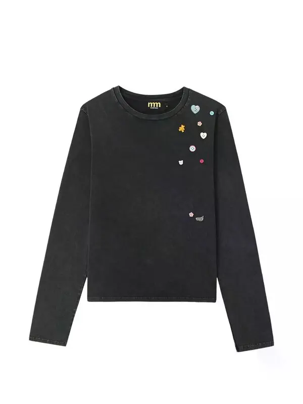 MINI CREAM Button-embellished T-shirt - Black