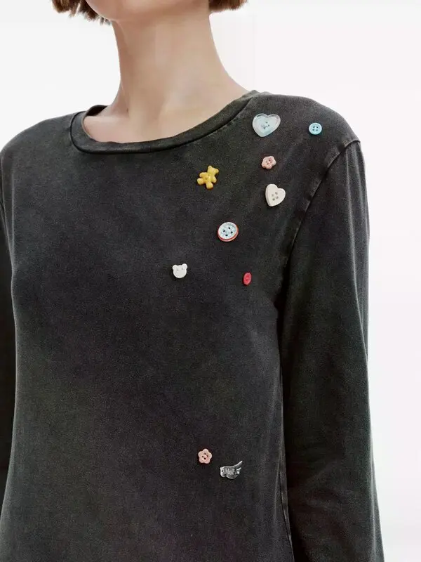 MINI CREAM Button-embellished T-shirt