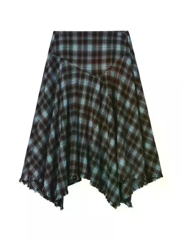 TOUT A COUP Handkerchief Hem Plaid Midi Skirt - Blue