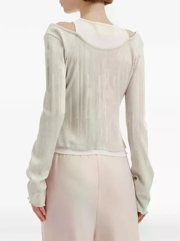 B+AB Layered Cold-shoulder T-shirt With Ribbed Texture