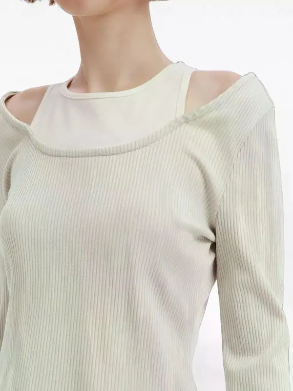 B+AB Layered Cold-shoulder T-shirt With Ribbed Texture