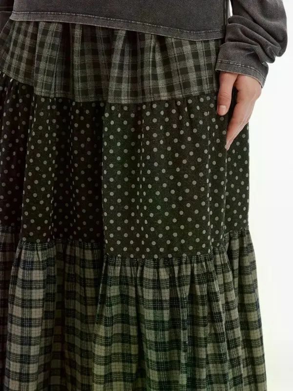 MINI CREAM Patchwork Tiered Maxi Skirt