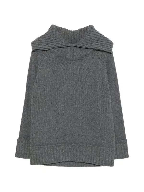 Victoria Beckham Wide-collar Ribbed-knit Sweater - Grey