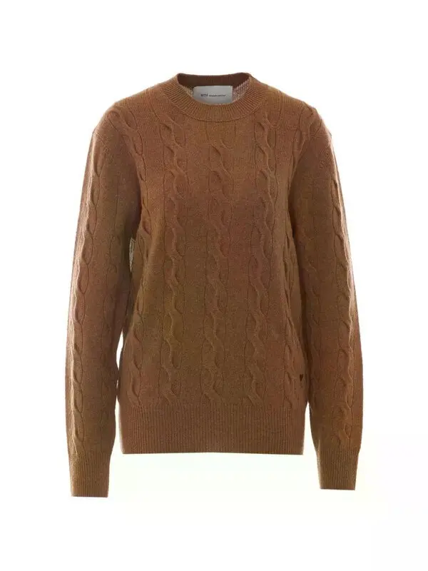 AMI Paris Cable-knit Sweater De Coeur - Brown