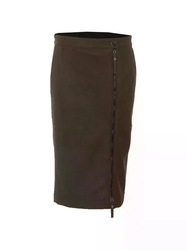 Pinko Asymmetric Zip Leather Skirt - Green