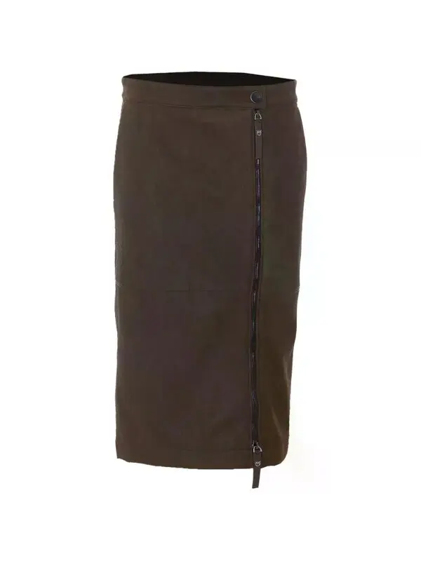 Pinko Asymmetric Zip Leather Skirt - Green