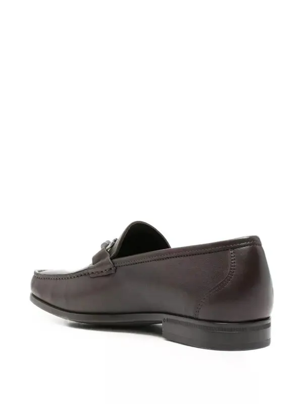 FERRAGAMO Gancini-plaque Leather Loafers - Brown