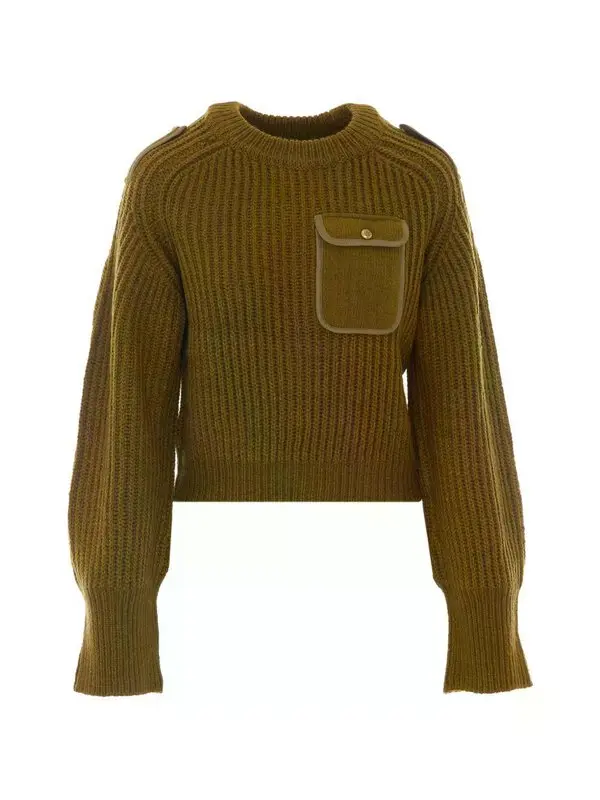 Pinko Ribbed Knit Sweater With Chest Pocket - Green