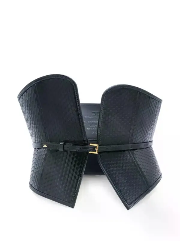 Elisabetta Franchi Bustier-style Leather Belt With Fish Scale Pattern - Black