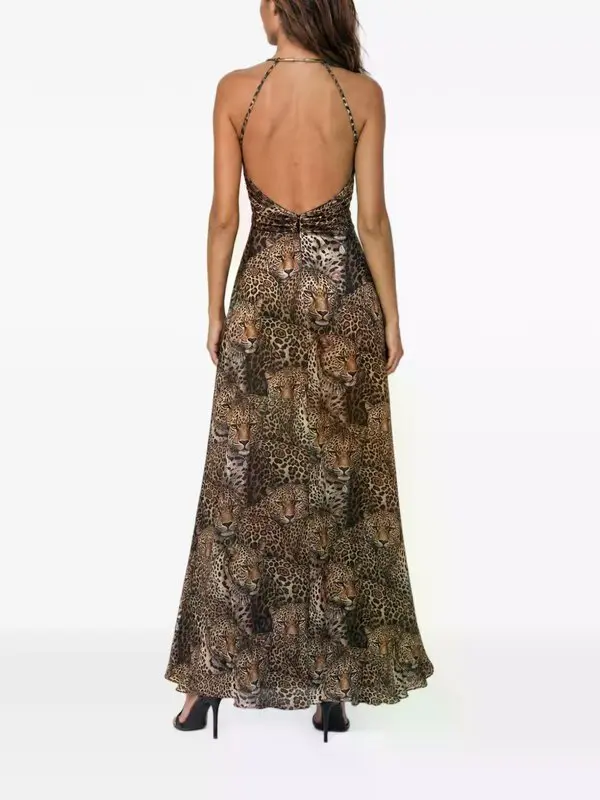 Philipp Plein Open-back Piercing Long Dress All-over Leopard
