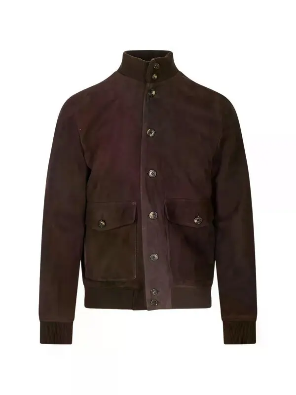 STEWART Button-up Suede Bomber Jacket - Brown